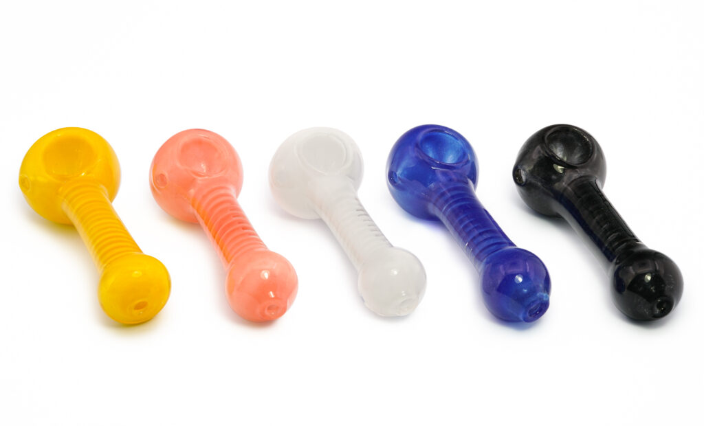 Glass Hand Pipe with Colored Swirl Stem.