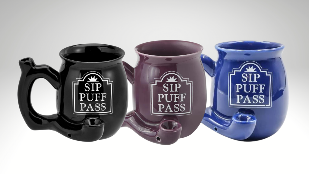 Sip, Puff, Pass Coffe Mug and Pipe - Happy Head Smoke Shop